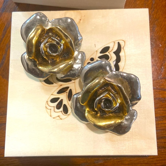 Jewelry | Silver And Gold Tone Mixed Metals Earrings With Omega Clasp ...